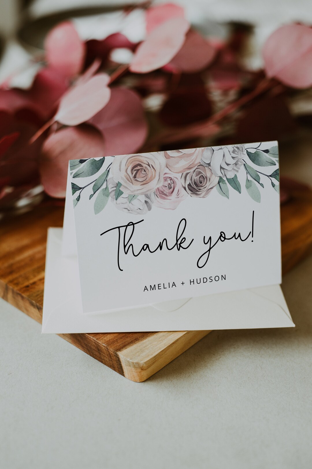 Rose Thank You Card Template, Rose Wedding Thank You, Bridal Shower ...