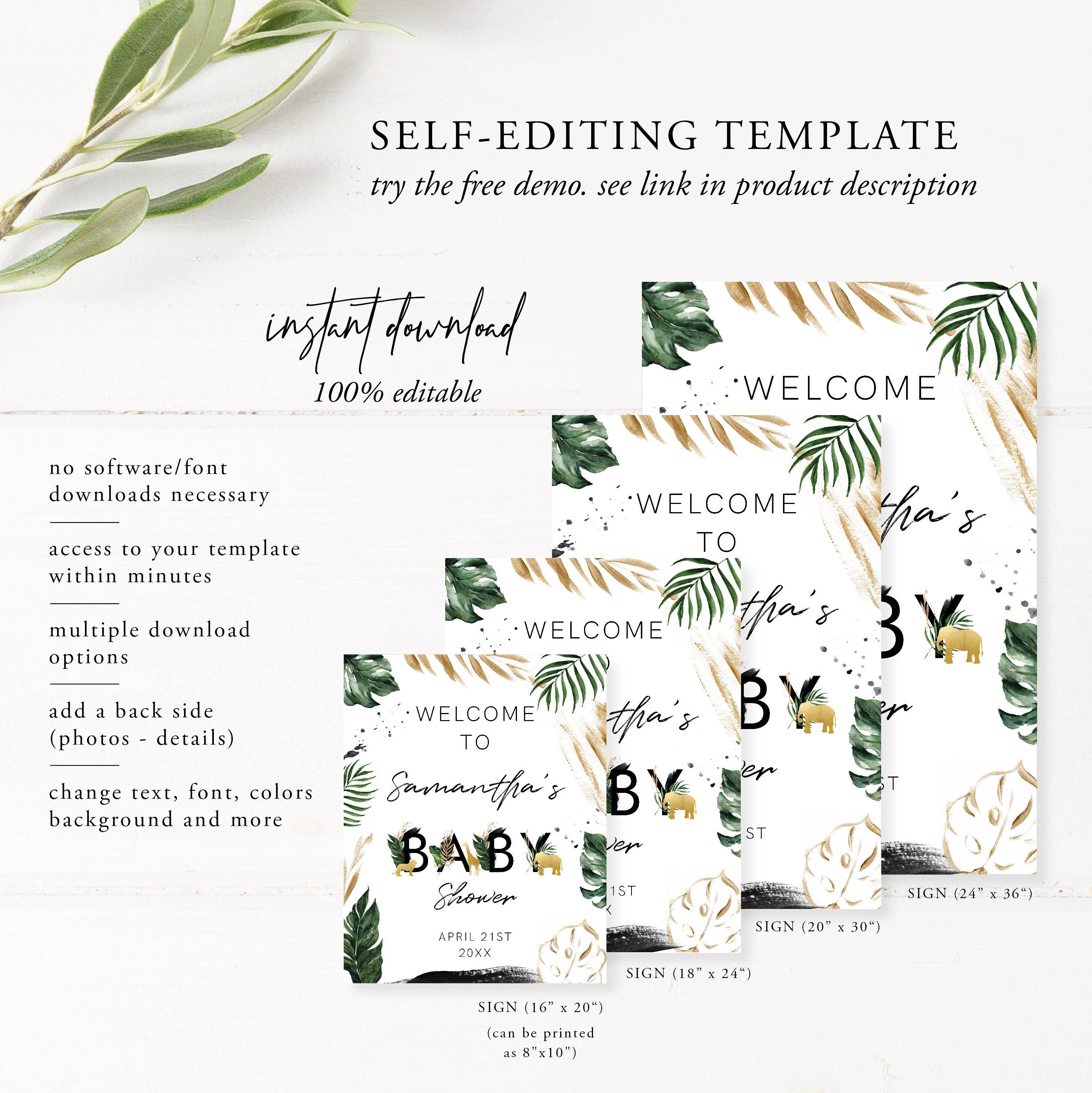 Welcome Sign Safari Baby Shower Invitation Gold Jungle - Etsy