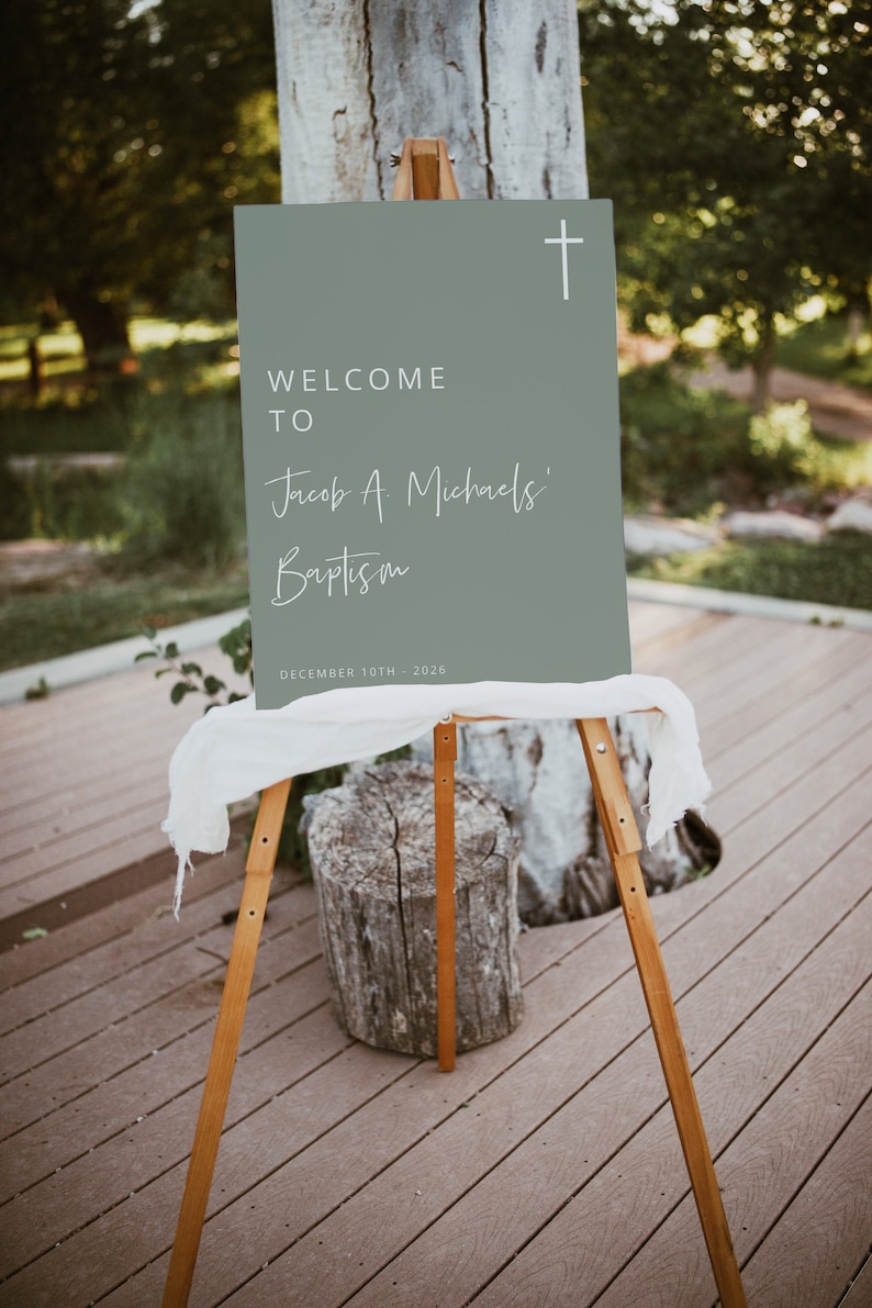 Baptism Welcome Sign Template Green Baptism Sage Green - Etsy