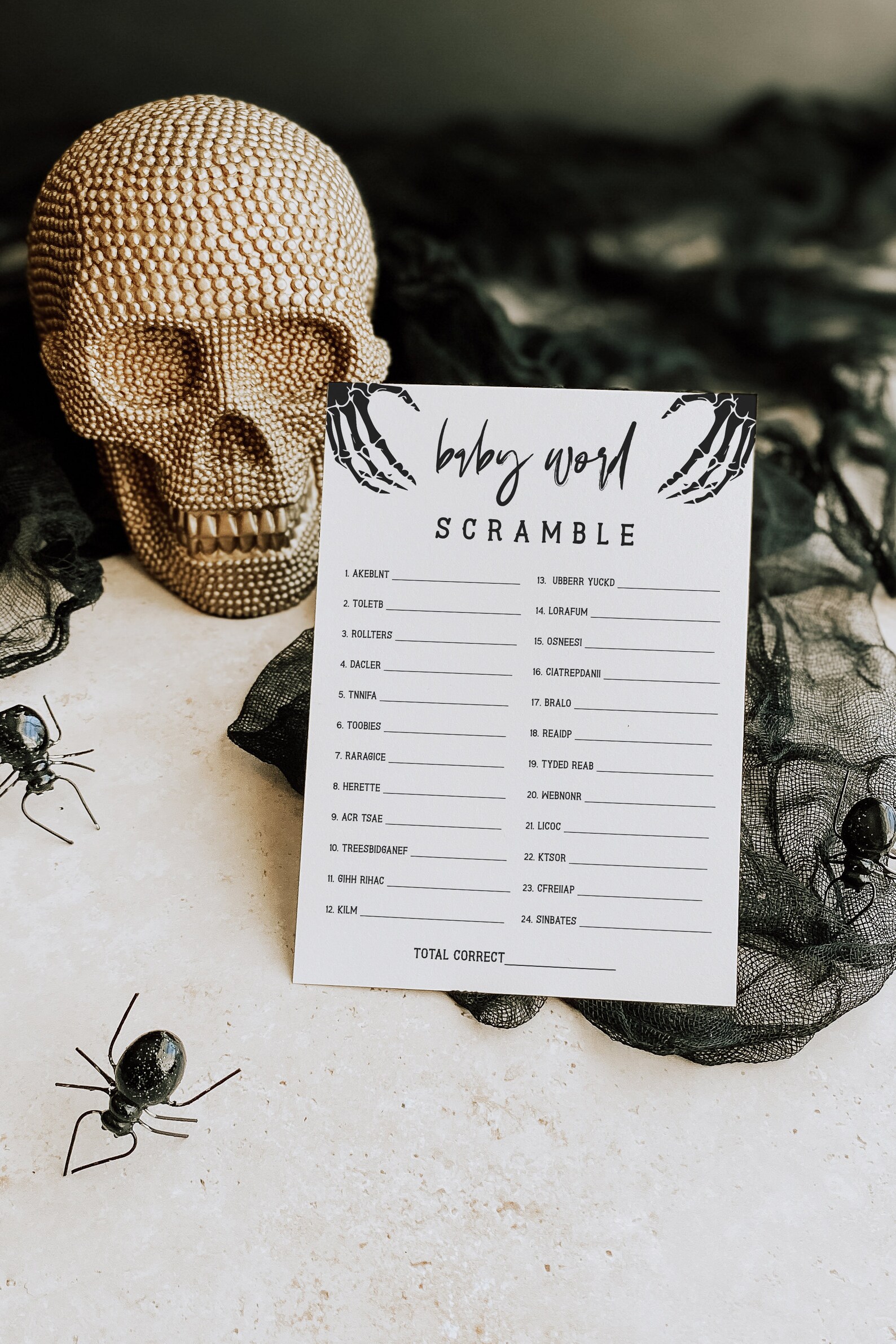 Halloween Word Scramble Baby Shower Game Template, Skull Baby Shower ...
