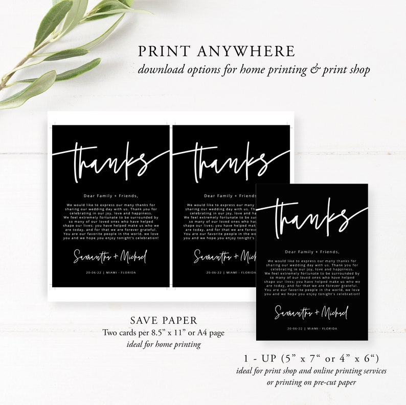 Modern Thank You Card Black Thank You Letter Note Printable - Etsy