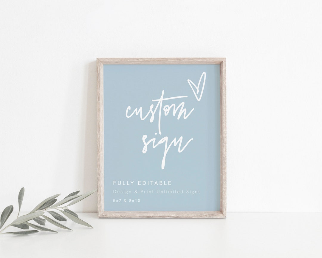 Modern Wedding Sign Template, Blue Custom Sign, Minimalist Wedding ...