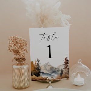 Mountain Table Number Cards, Printable Mountain Pine Wedding Table ...