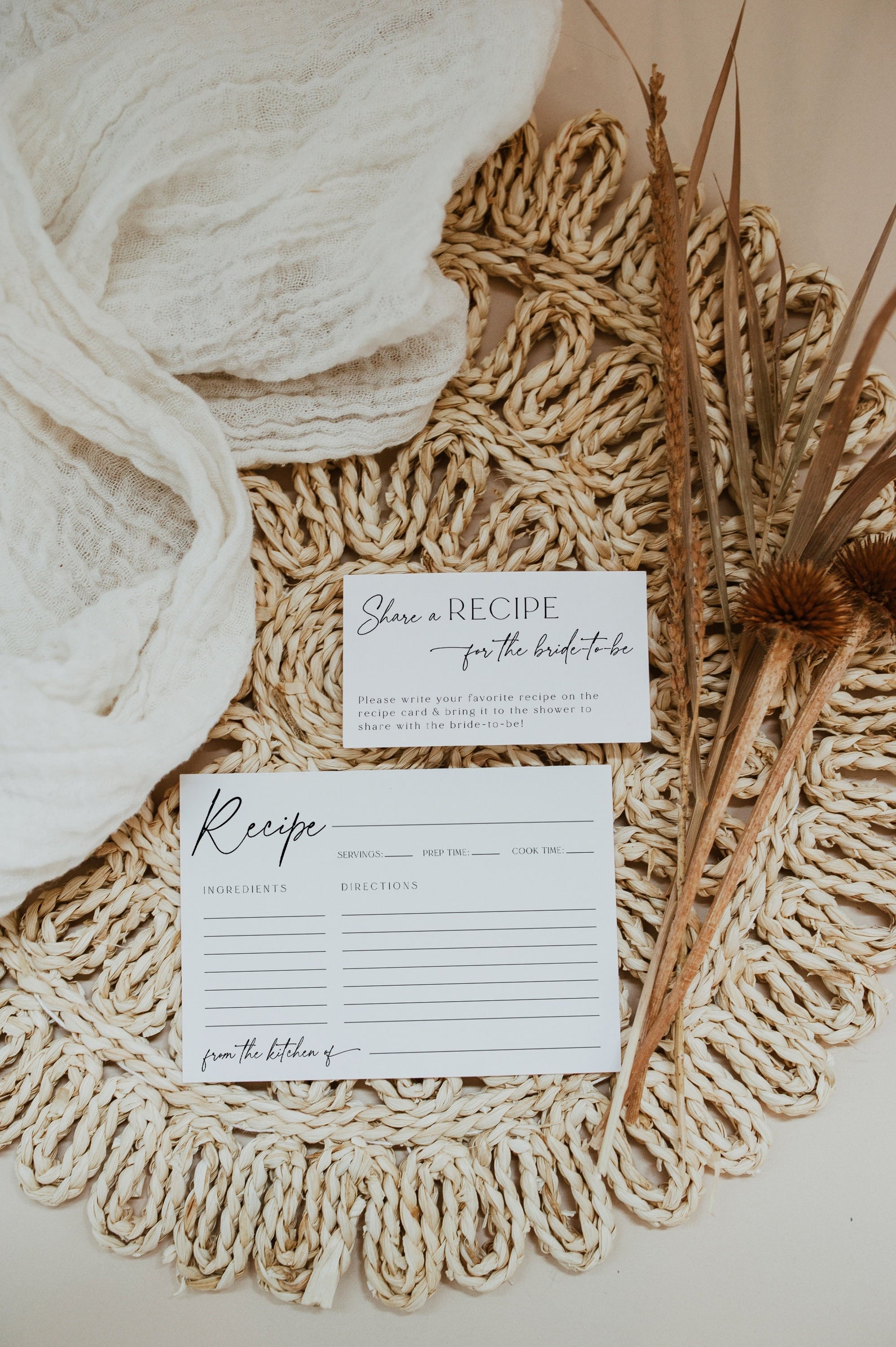 Minimalist Recipe Card Template Bridal Shower Recipe Card - Etsy