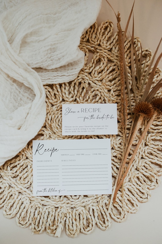 Minimalist Recipe Card Template Bridal Shower Recipe Card - Etsy