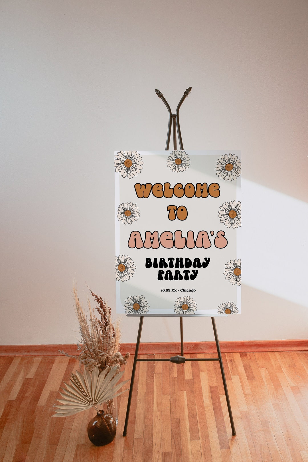 Groovy Birthday Party Welcome Sign, Daisy Hippie 70's Retro Birthday ...
