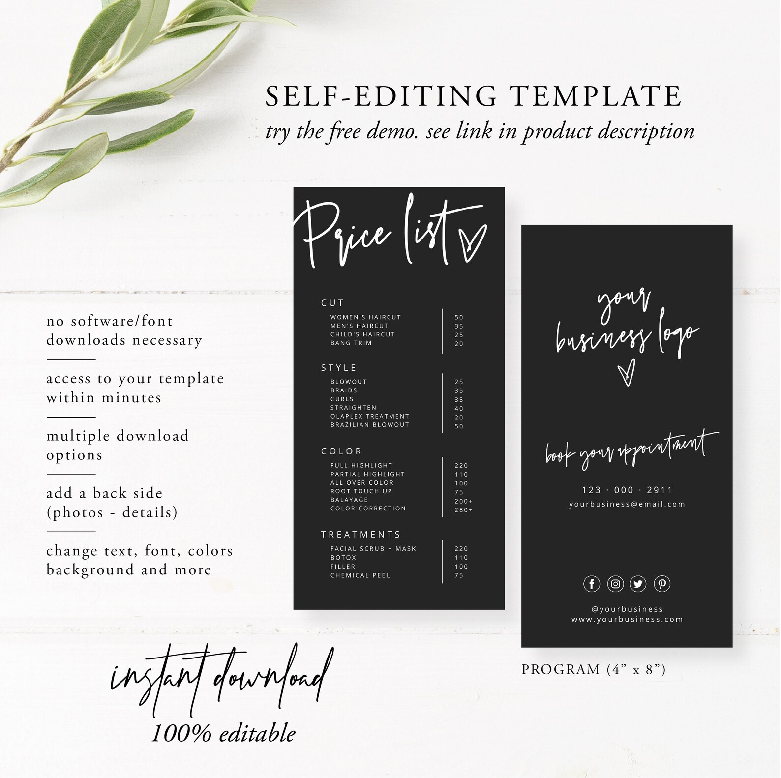 Price List Template, Small Business Price List, Editable Price Sheet ...