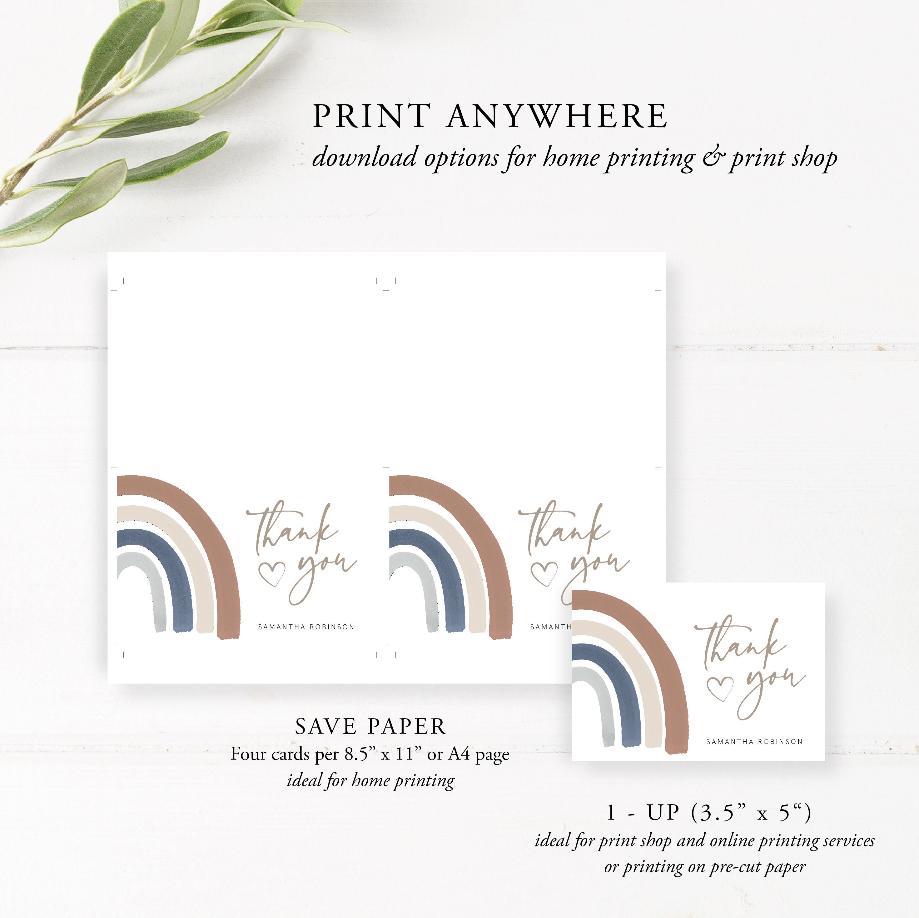 Rainbow Thank You Card Template Folded Thank You Note Card - Etsy