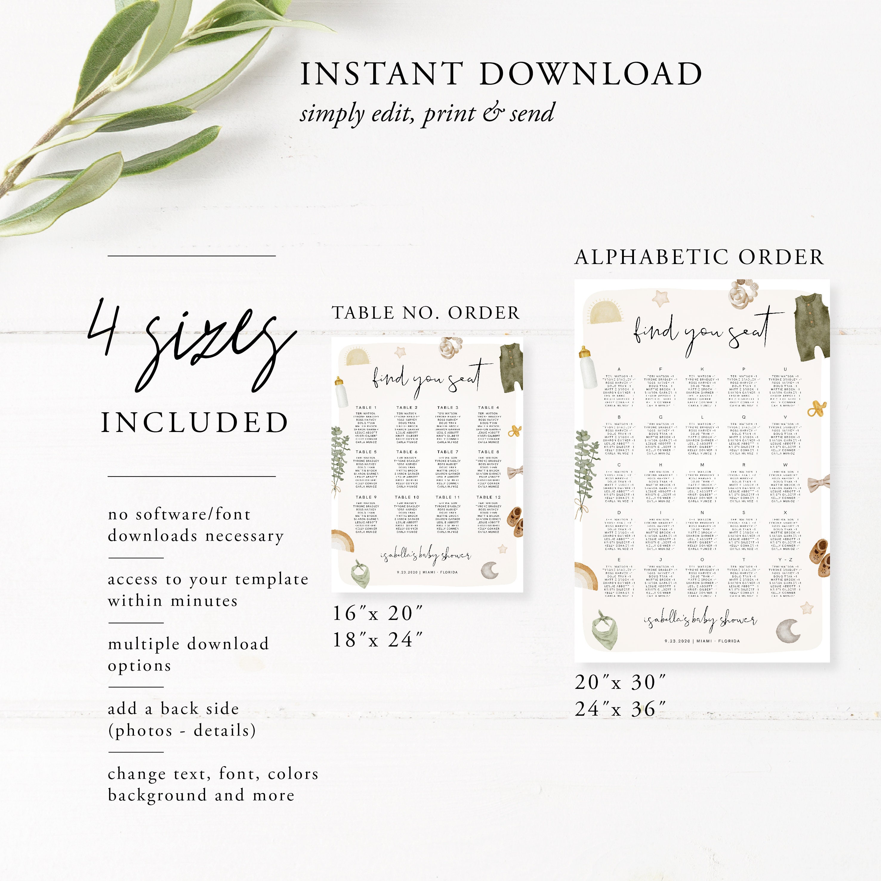 Baby Shower Seating Chart Poster, Clothes Baby, Printable Baby Shower ...