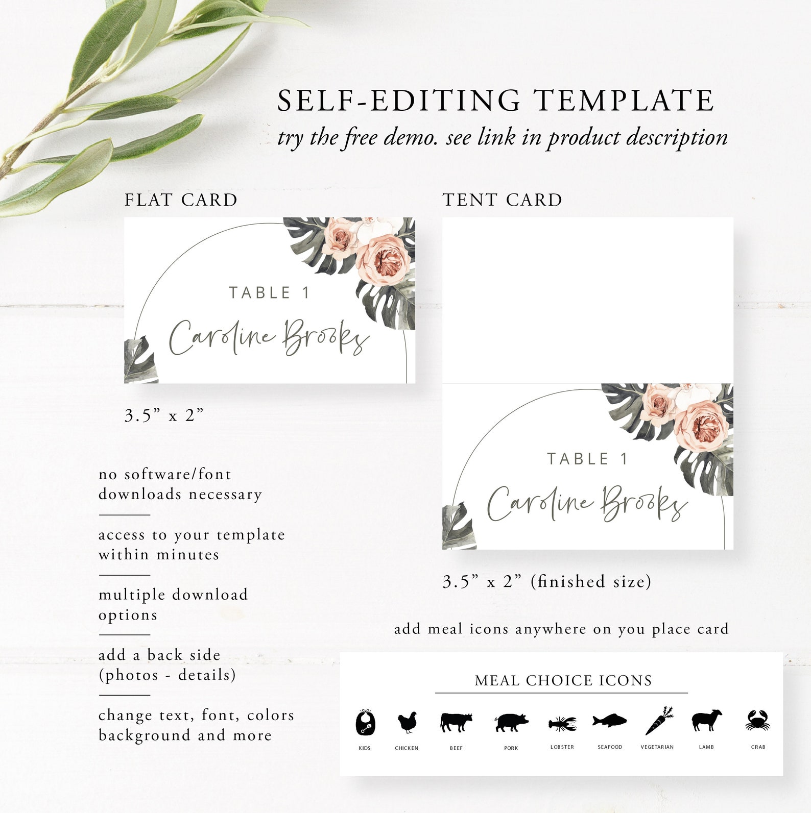 Boho Place Card Template Printable Place Cards Boho Tropical - Etsy