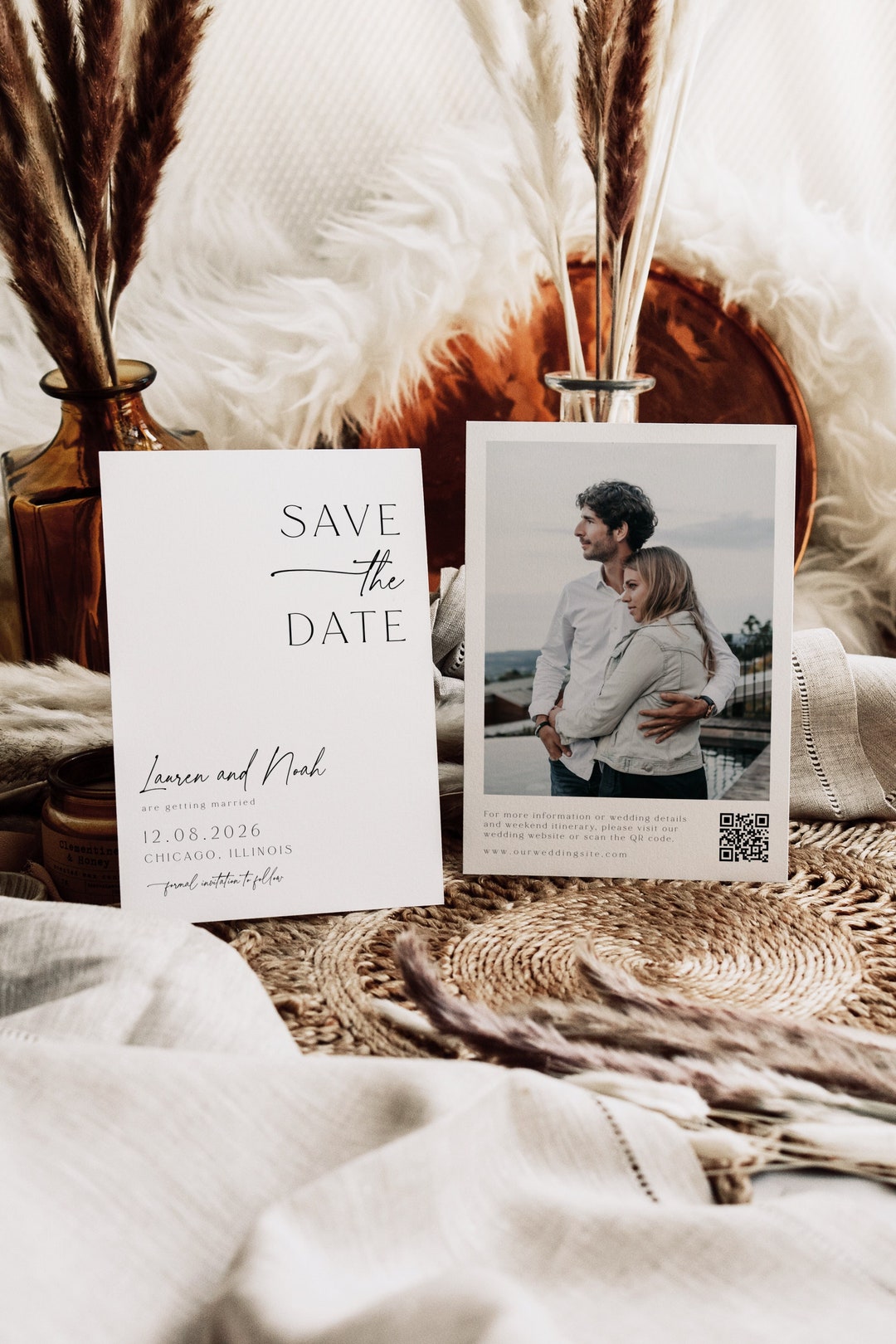 Minimalist Save the Date, QR Code Save the Dates, Modern Save the Date ...
