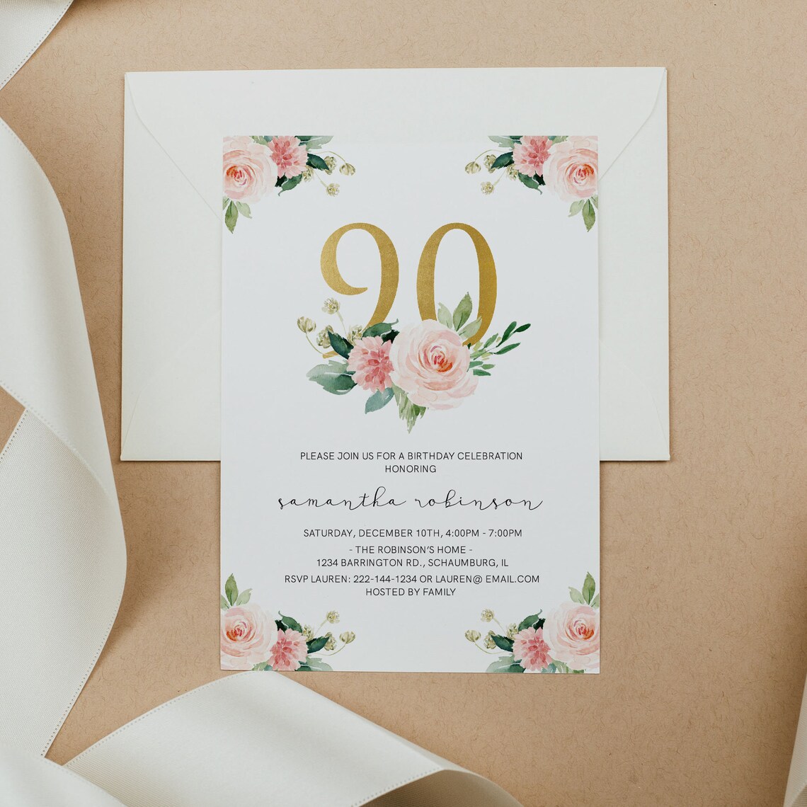 90th Birthday Invitation INSTANT DOWNLOAD Ninetieth Birthday - Etsy
