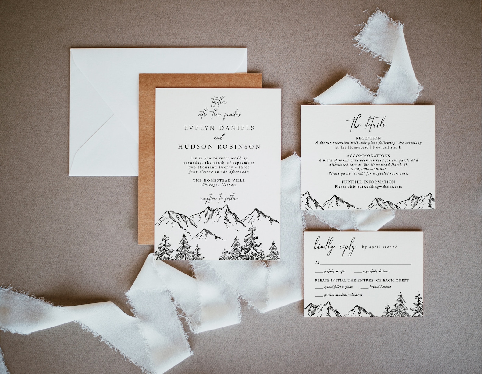Mountain Menu Template, Woodland Mountain Pine, Printable Wedding ...