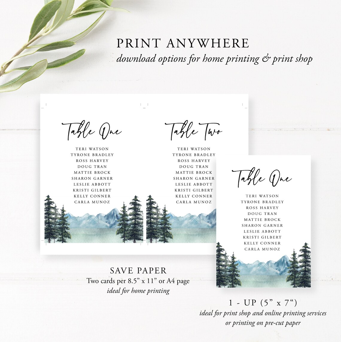 Mountain Wedding Seating Chart Card Pine Wedding Seating - Etsy