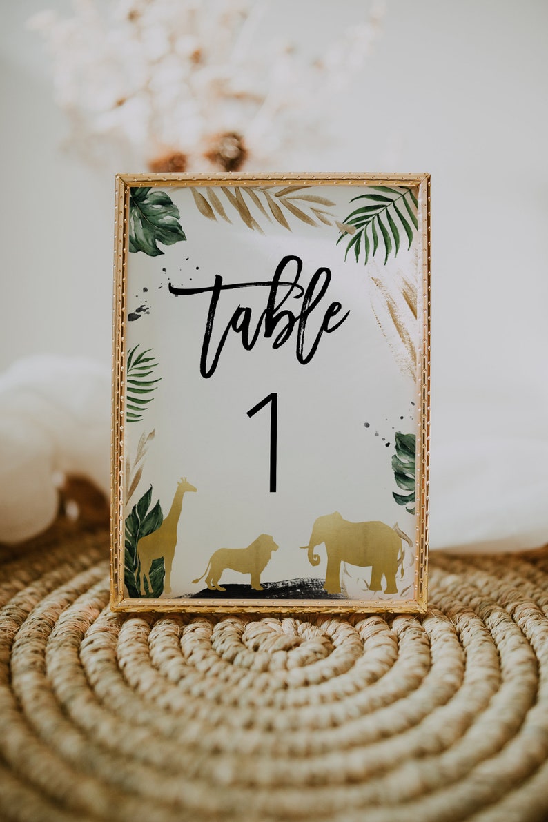 Safari Table Number Card Template, Safari Baby Shower Table Number ...