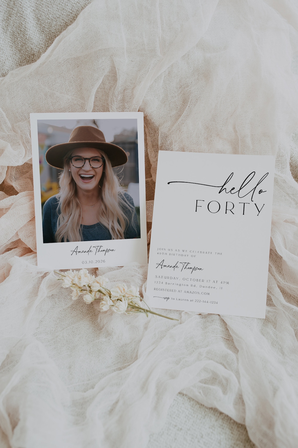 Hello Forty Birthday Invitation Template, Adult Birthday, Women's, Boho ...