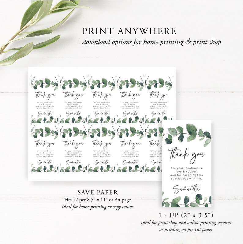 Greenery Favor Tag Greenery Baby Shower Eucalyptus Thank - Etsy