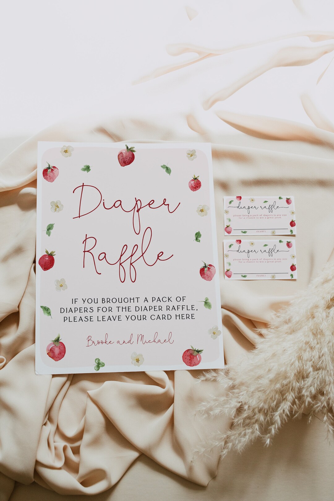 Diaper Raffle Sign Strawberry Baby Shower 8x10, Berry Sweet Baby Shower ...