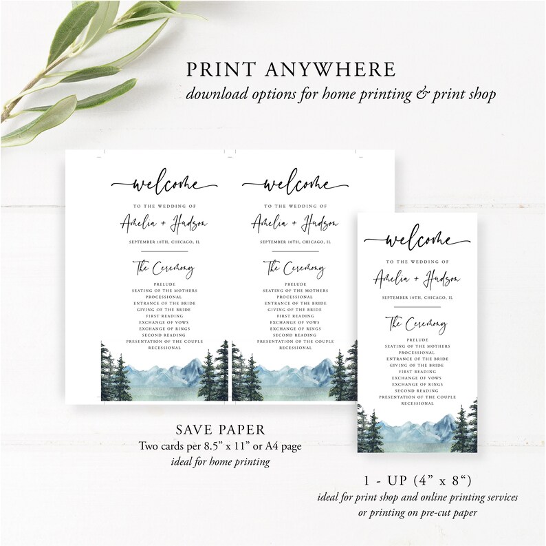 Mountain Wedding Program Template Pine Wedding Program - Etsy