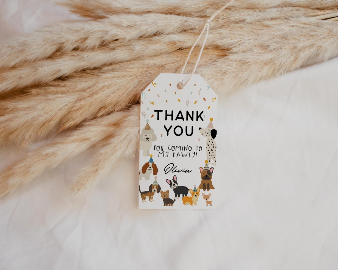 Editable Puppy Party Favor Tags, Dog Party Thank You Tags, Dog Pawty ...