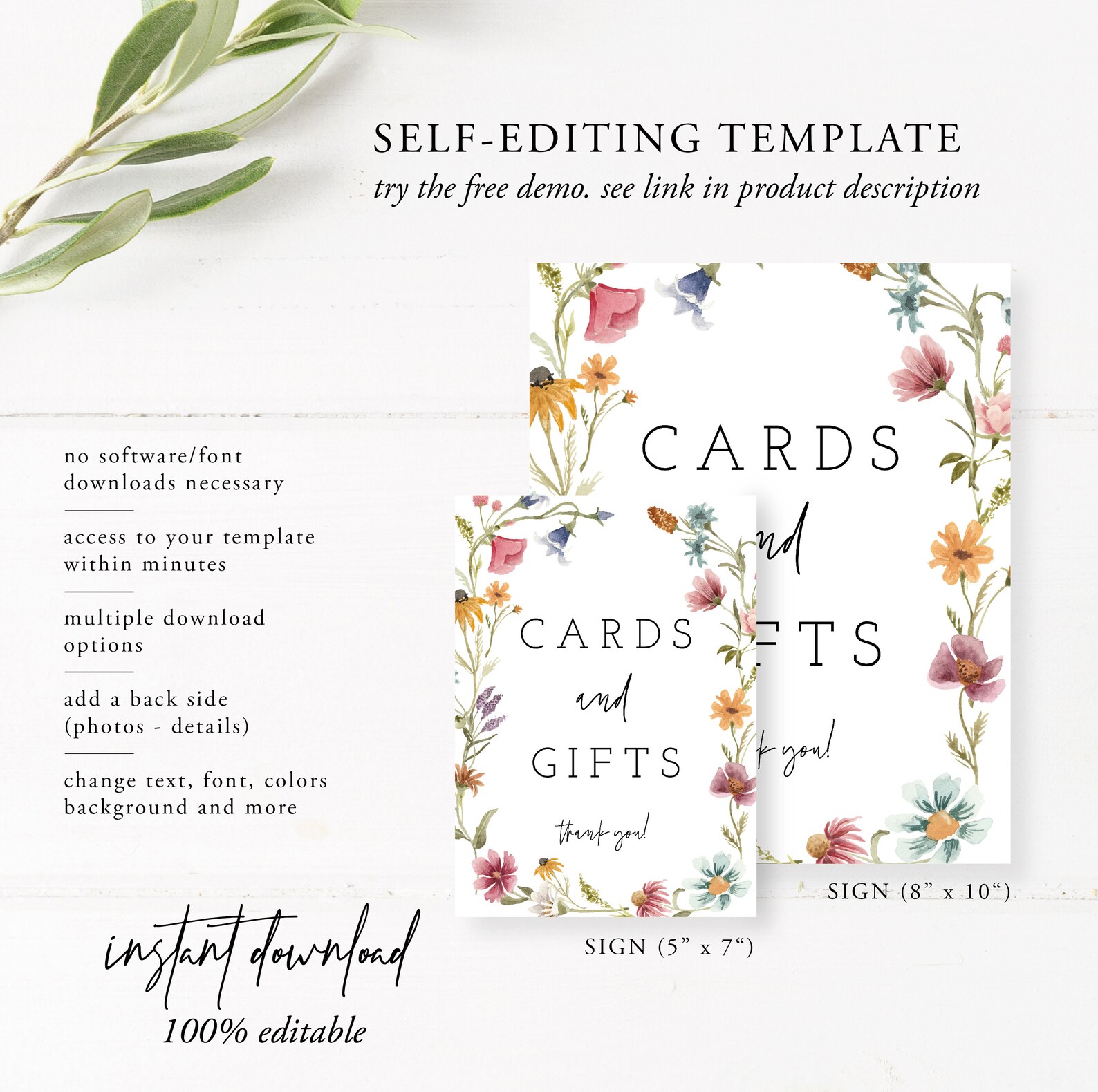 Wildflower Cards and Gifts Sign Printable Wildflower Wedding - Etsy