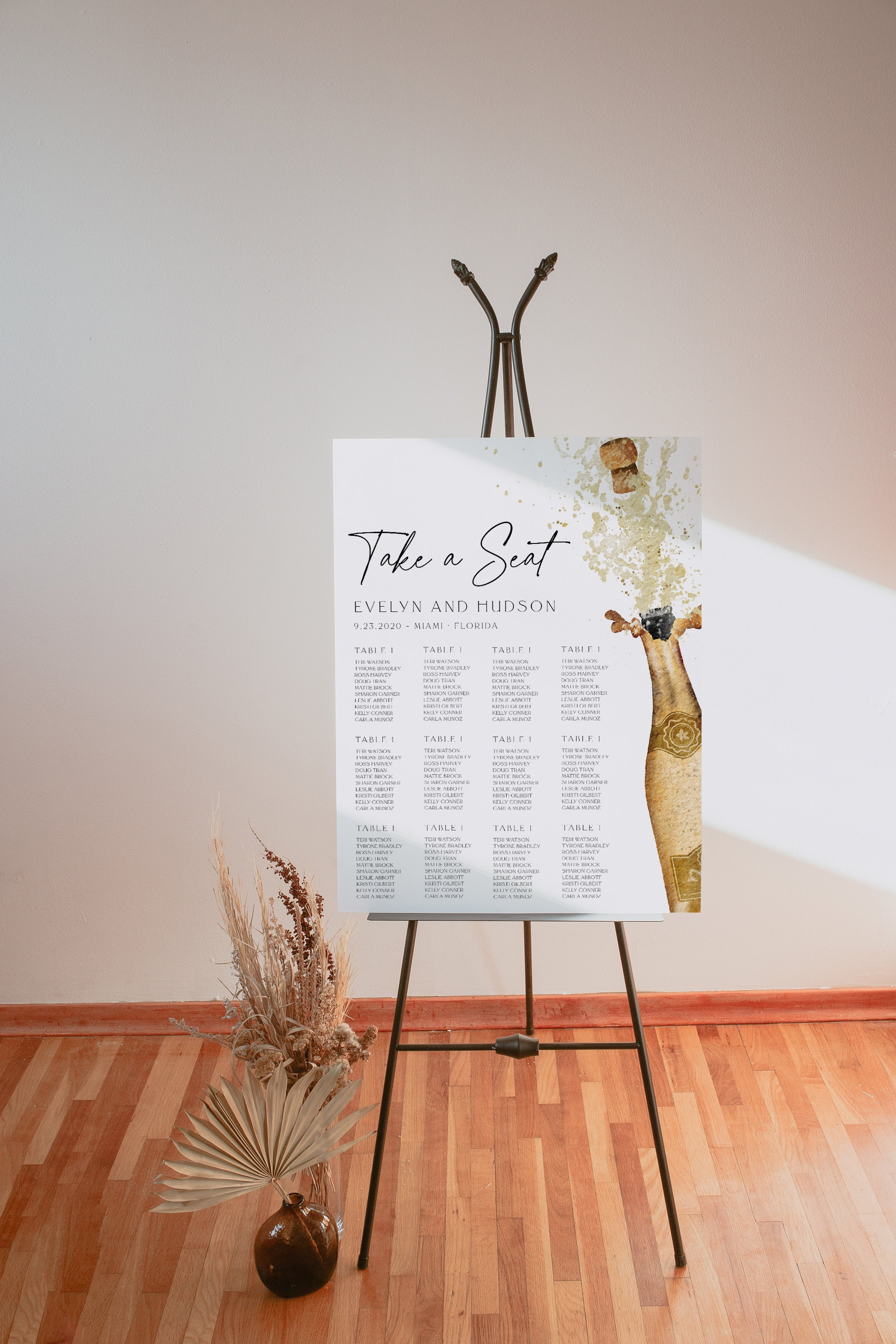 Champagne Seating Chart Poster, Minimalist, Printable Wedding Seating ...