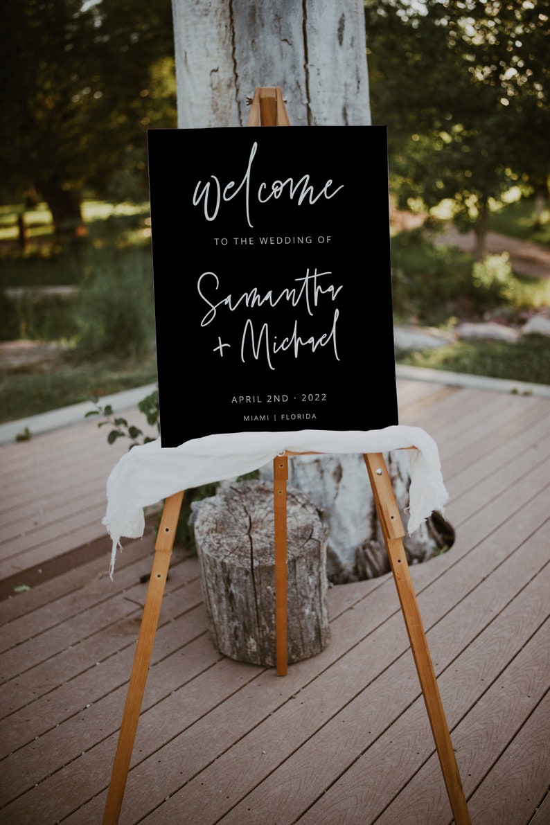 Modern Welcome Sign Template Modern Black Wedding Printable | Etsy