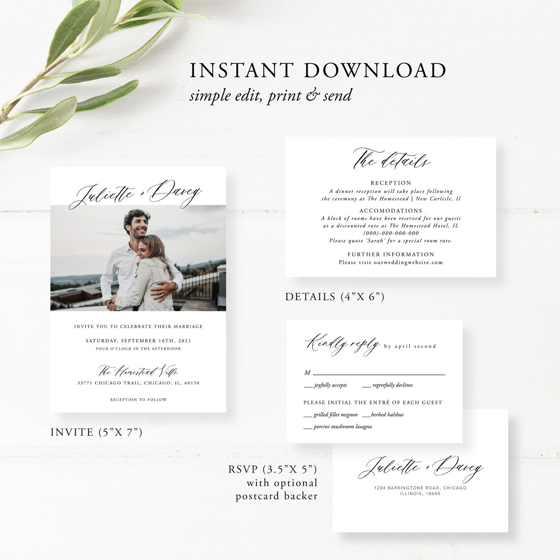 Photo Wedding Invitation Set Calligraphy Elegant Font - Etsy