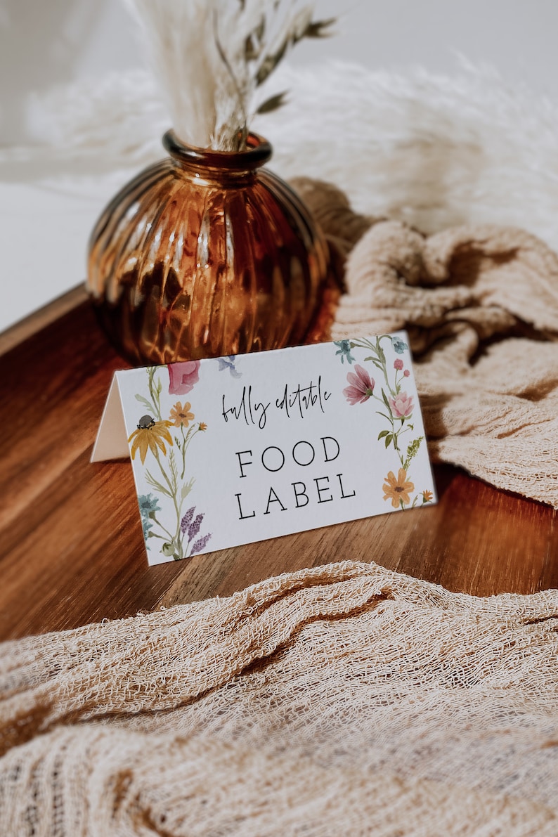 Wildflower Food Card Template, Food Label, Wildflower Tent Cards, Baby ...