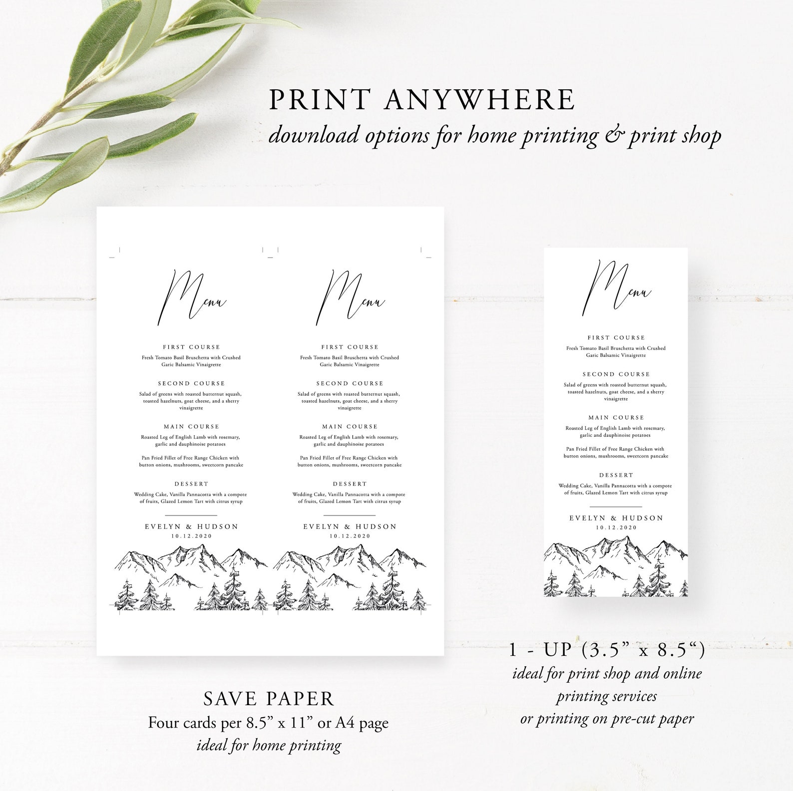 Mountain Menu Template Woodland Mountain Pine Printable - Etsy