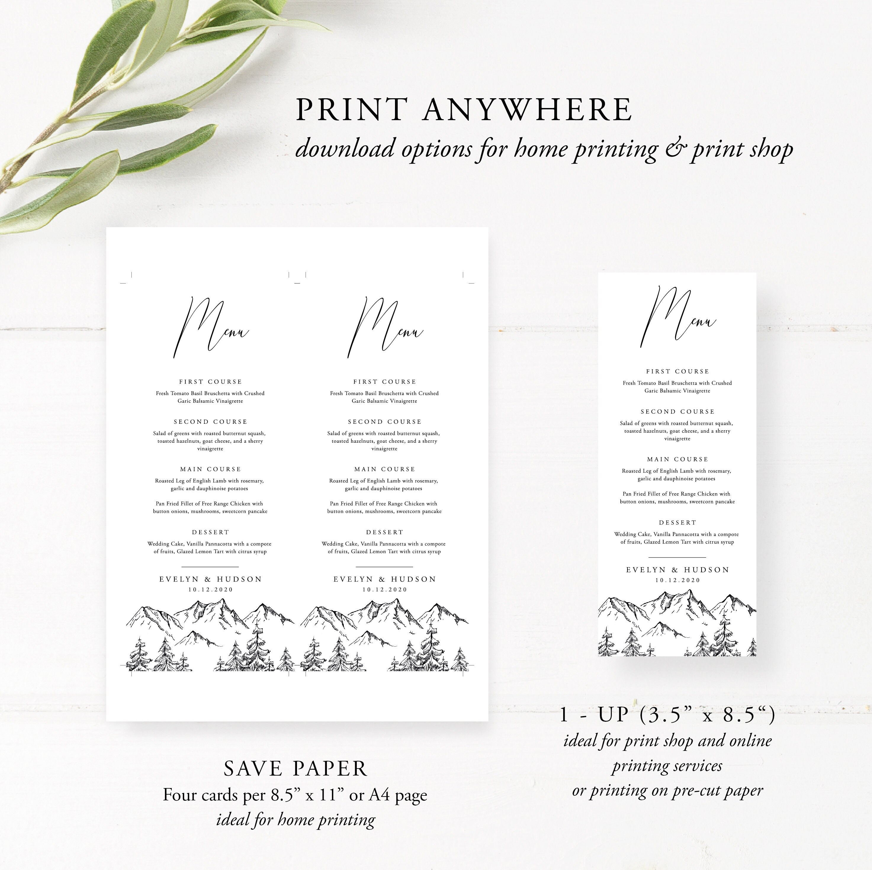 Mountain Menu Template Woodland Mountain Pine Printable | Etsy