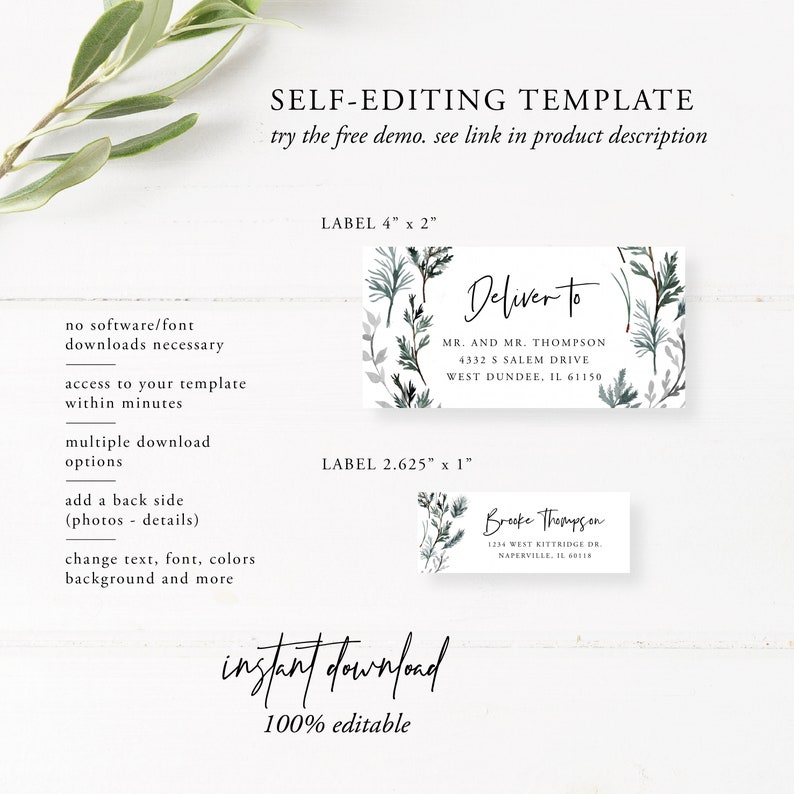 Envelope Label Template, Printable Return and Recipient Address Sticker ...