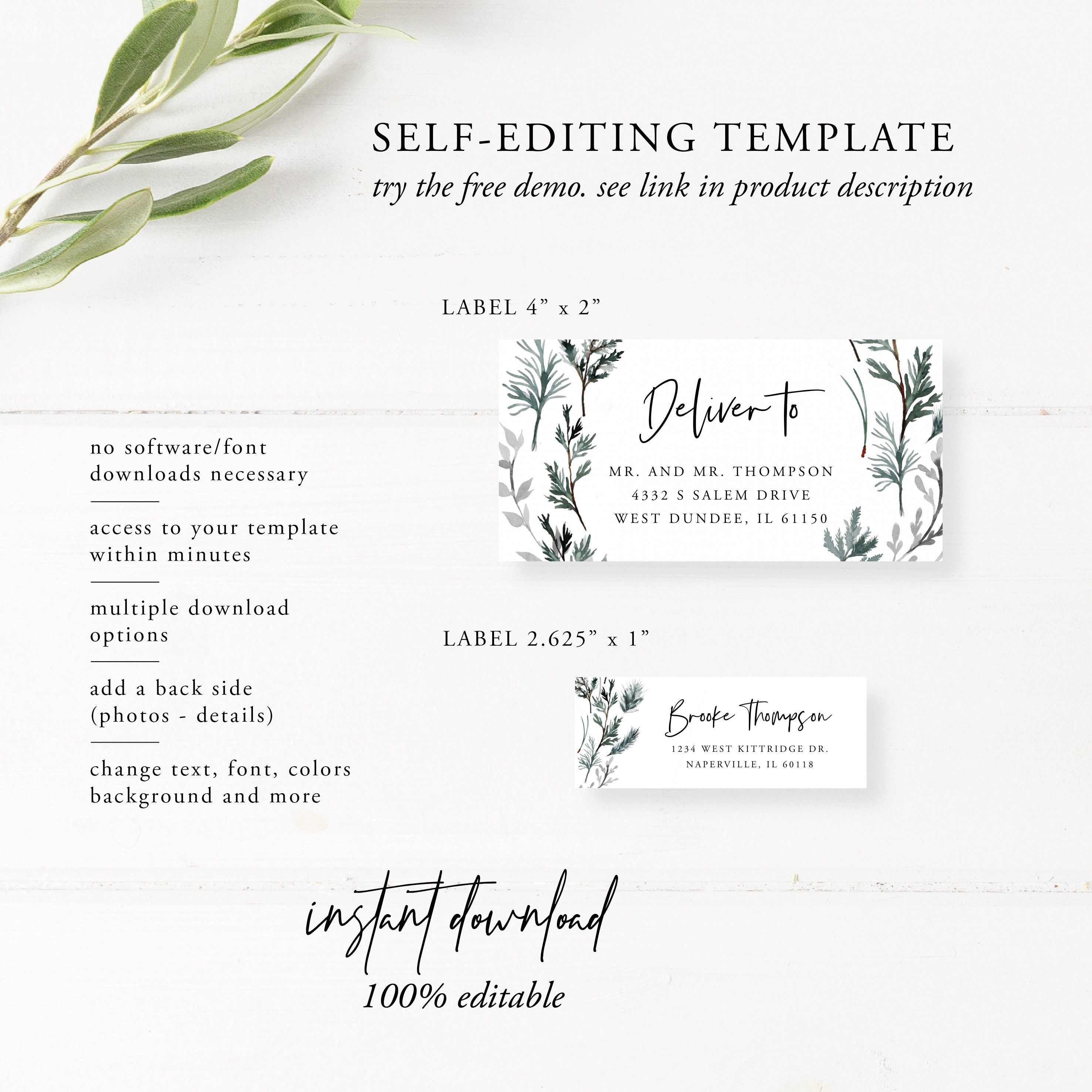 Envelope Label Template, Printable Return and Recipient Address Sticker ...