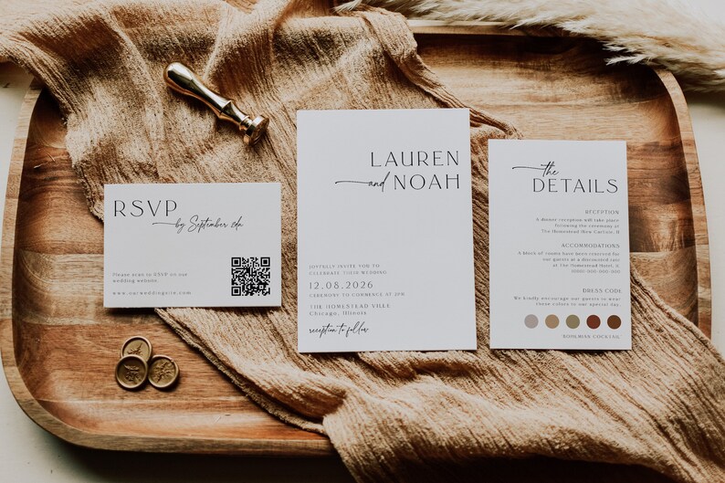Wedding Invitation With QR Code RSVP Minimalist Wedding - Etsy