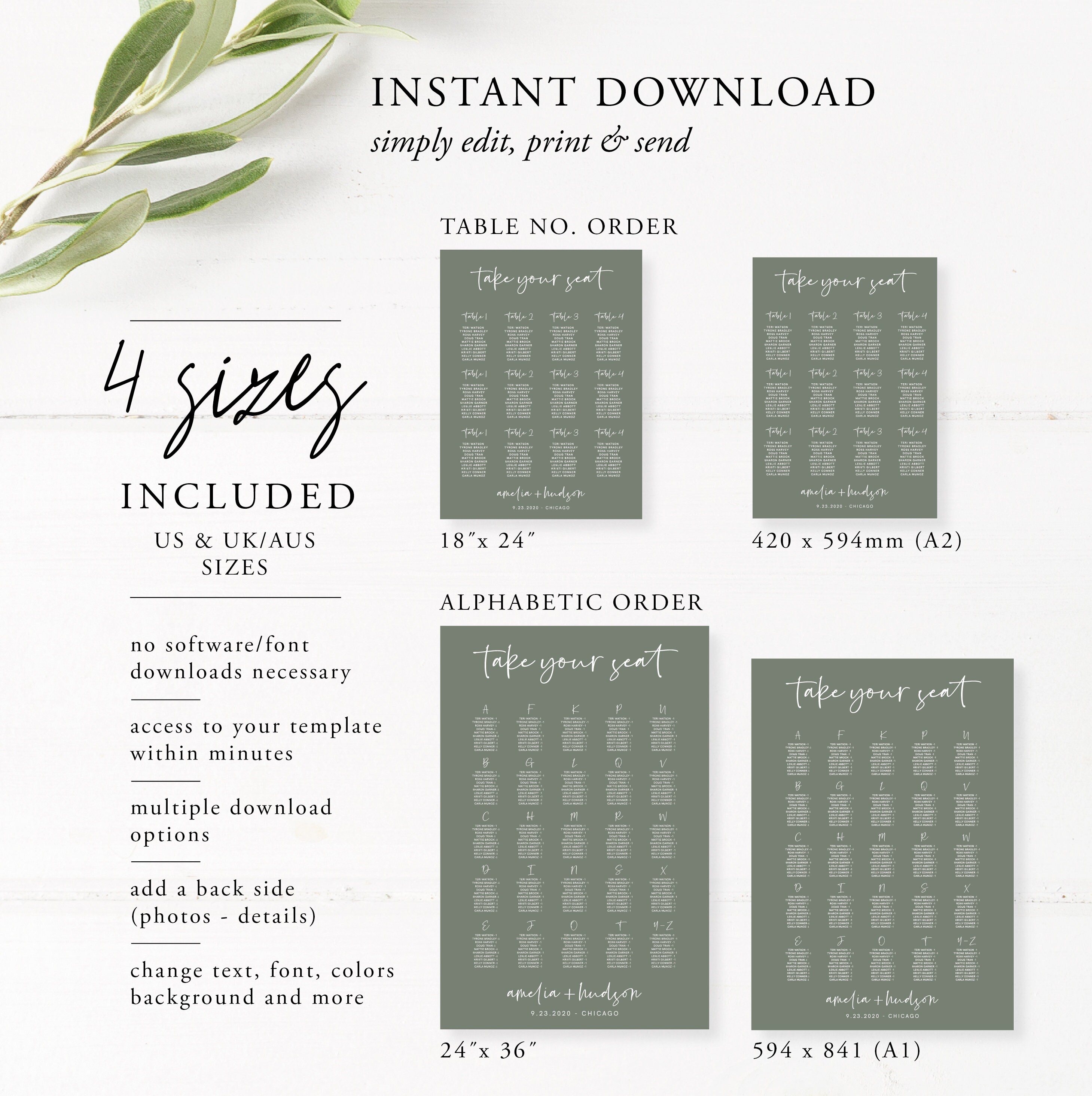 Boho Seating Chart Template Printable Wedding Seating Sign - Etsy