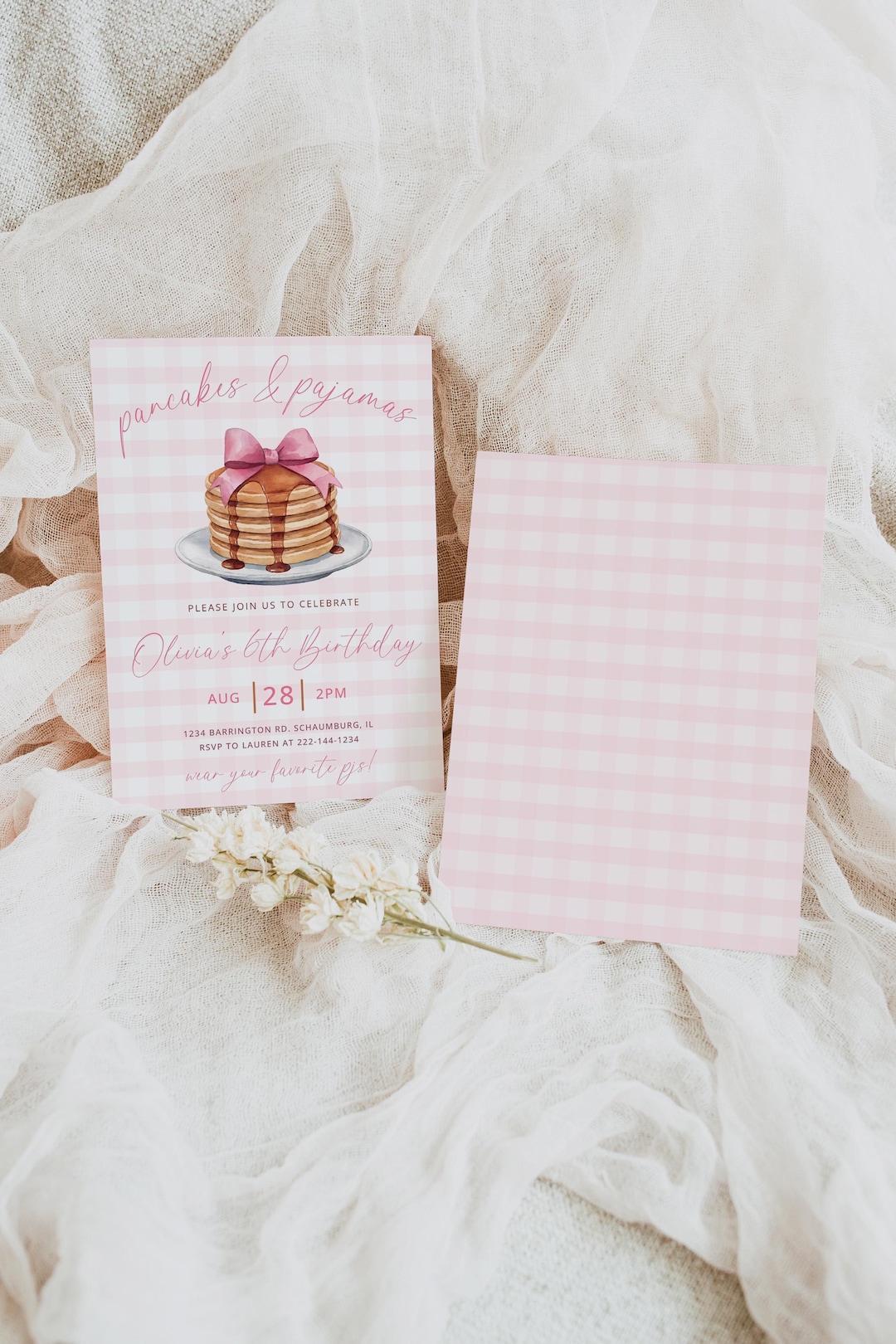 Pancake Birthday Party Invitation, Girls Pancake and Pajamas Party ...