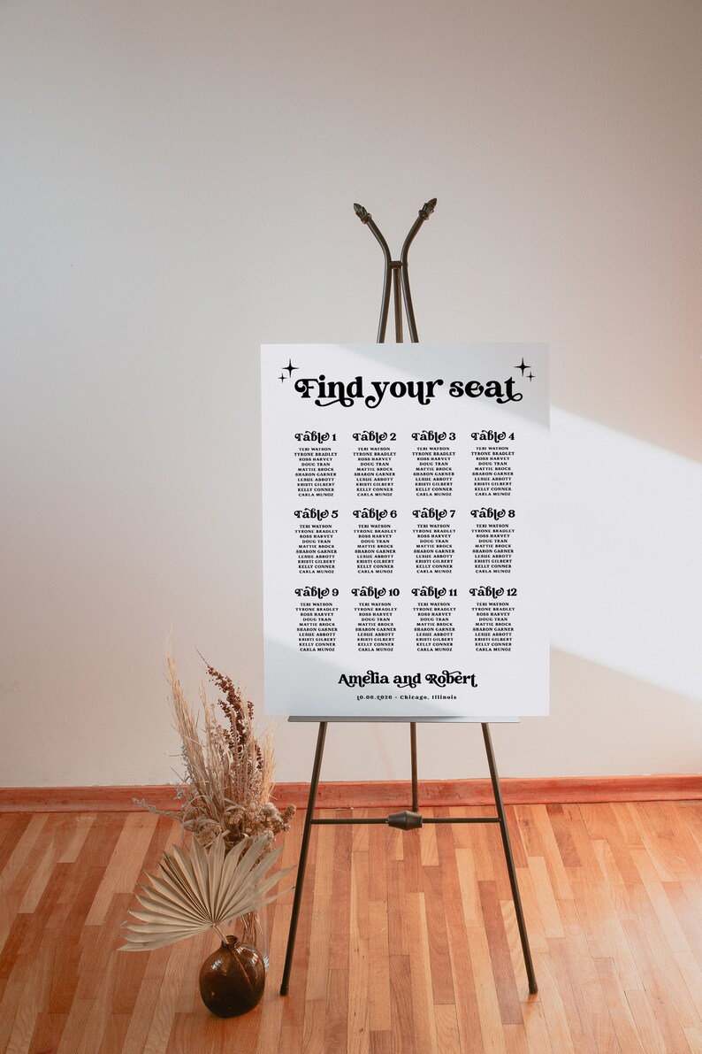Retro Seating Chart Poster Template Printable Wedding Seating - Etsy