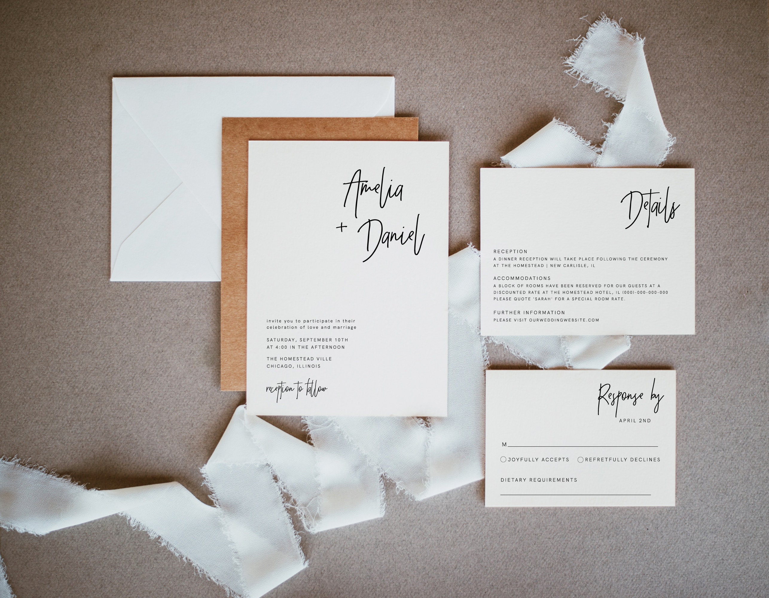 Modern Minimalist Wedding Invitation Set Handwritten Wedding - Etsy