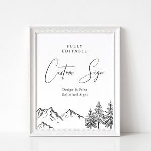Mountain Custom Sign Template, Pine Wedding or Bridal Shower Table Sign ...