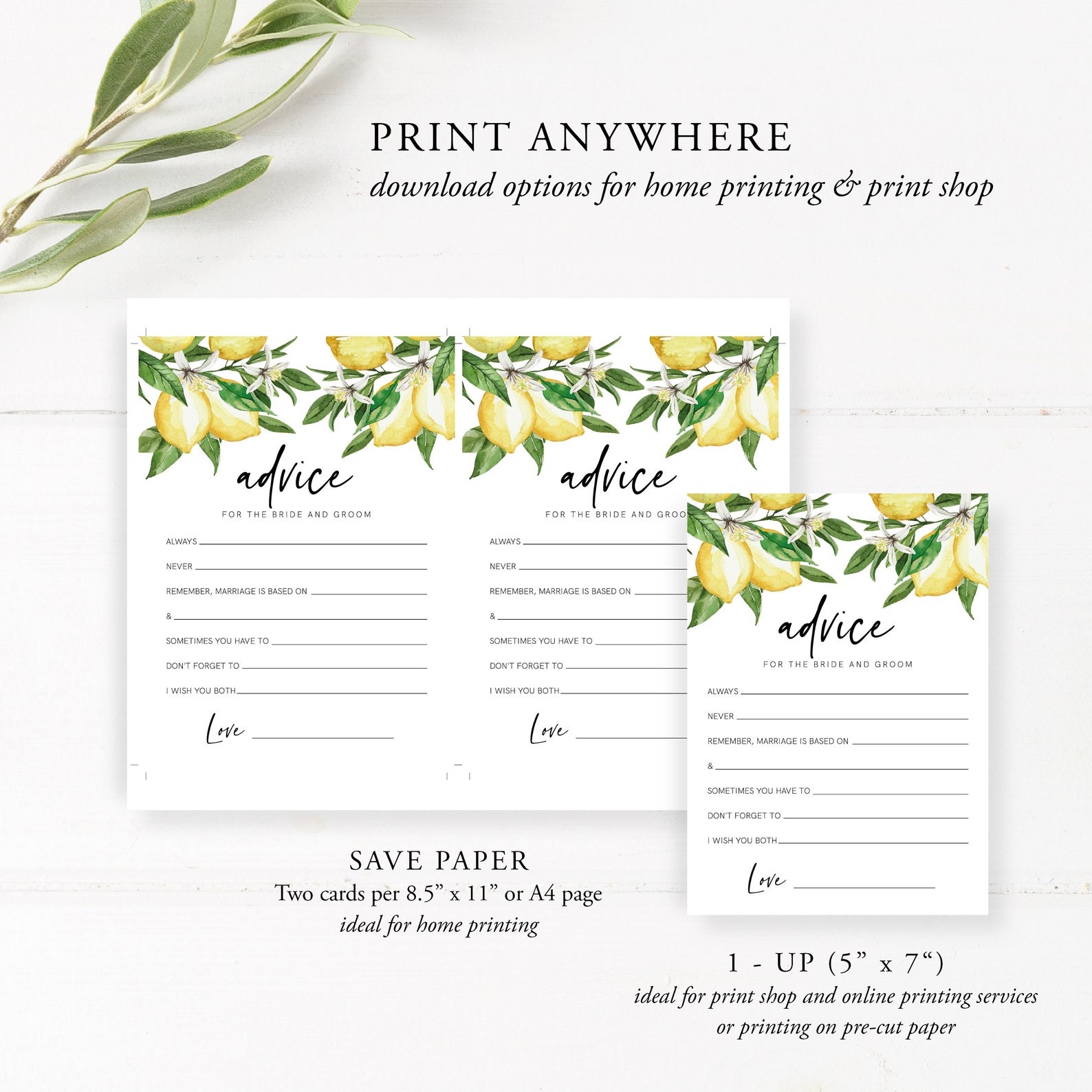 Bridal Shower Advice Card Template, Editable Citrus Bridal Shower ...