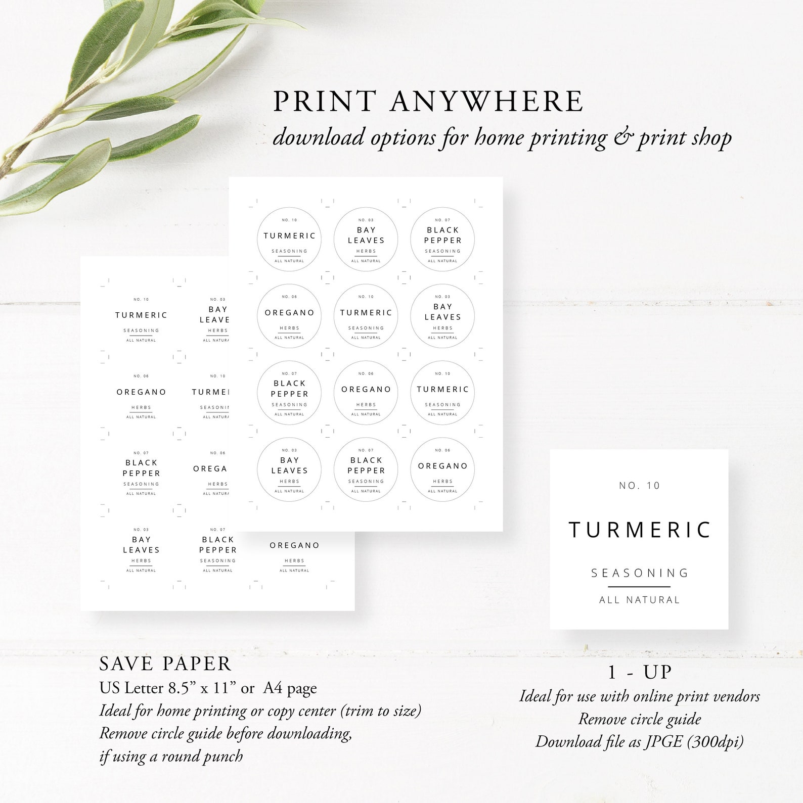 Spice Jar Round Labels Template, Modern Minimalist Spice Label, Spice ...