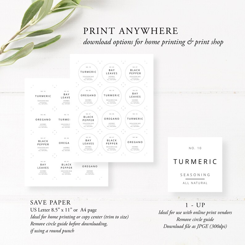 Spice Jar Round Labels Template, Modern Minimalist Spice Label, Spice ...