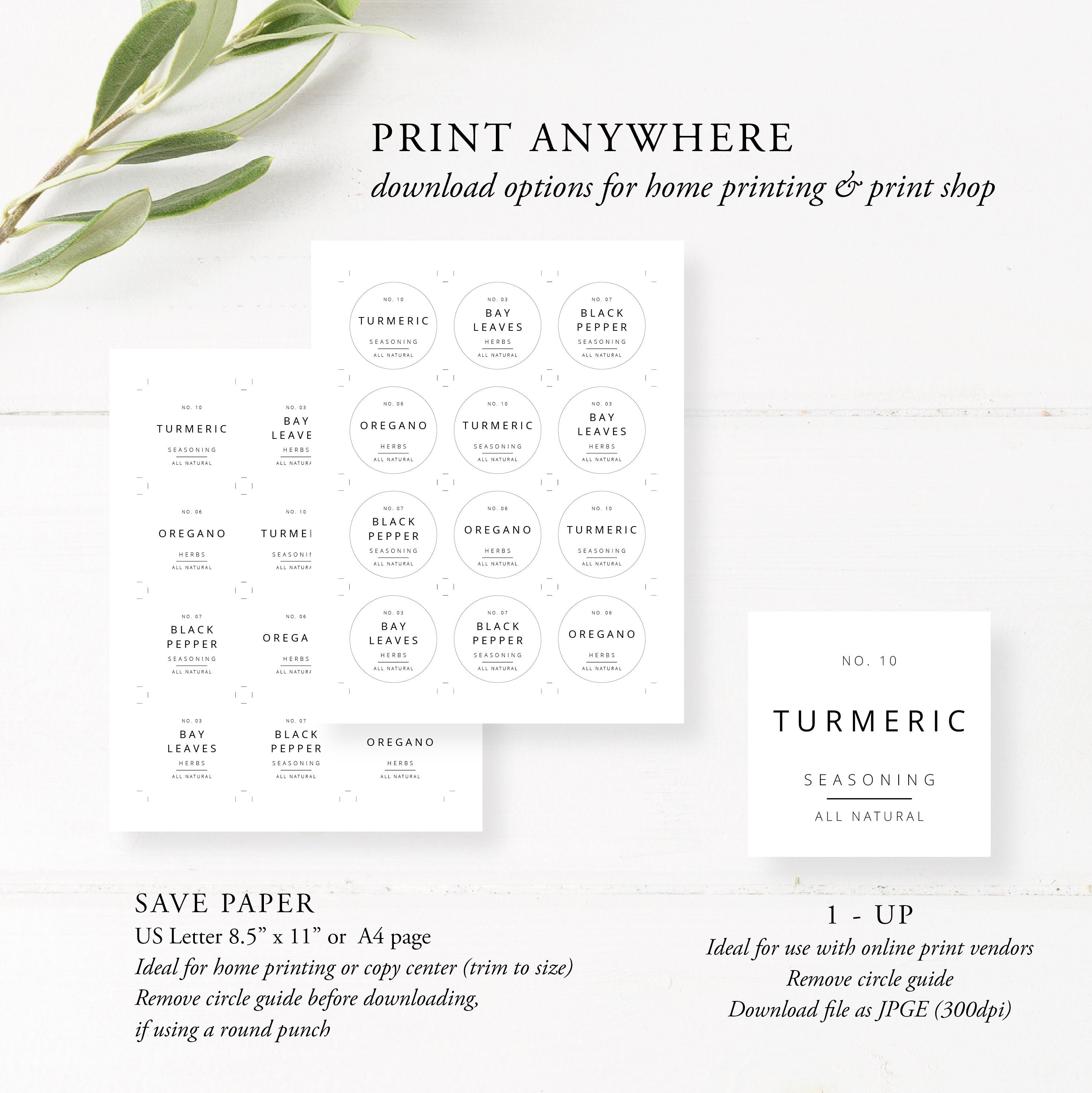 Spice Jar Round Labels Template Modern Minimalist Spice - Etsy