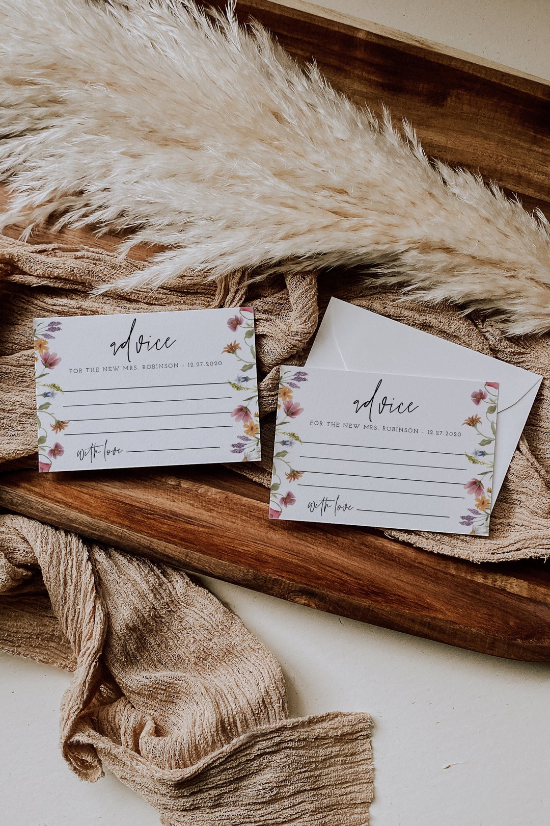 Bridal Shower Advice Card Template, Editable Wildflower Bridal Shower ...