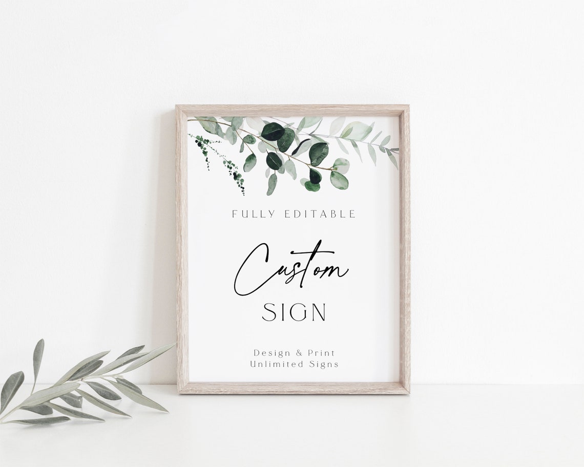 Greenery Custom Sign Template Greenery Baby Shower Table - Etsy