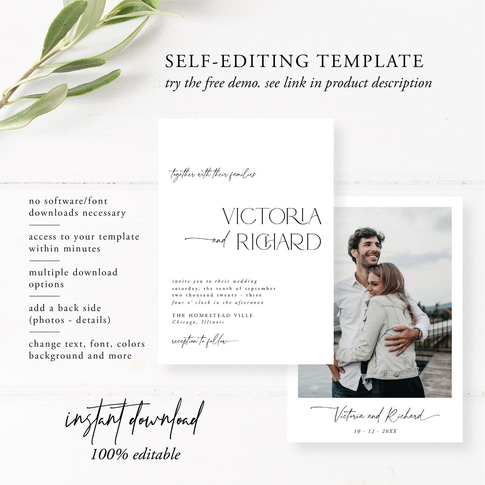 Minimalist Wedding Invitation Template Set Wedding Invitation | Etsy