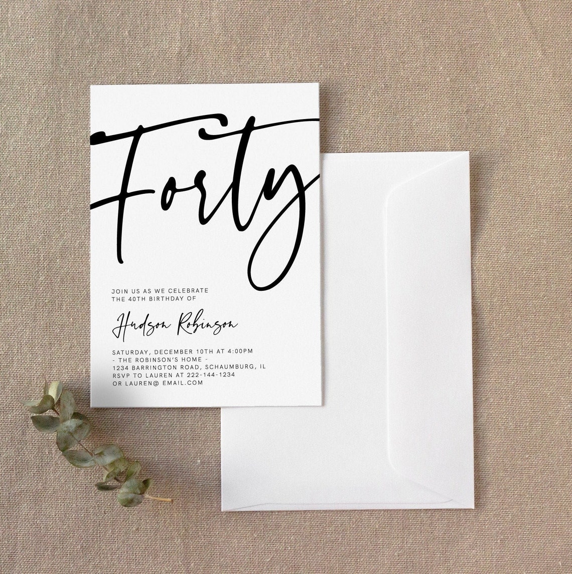 40th Birthday Invitation Modern 40th Invitations Black and | Etsy