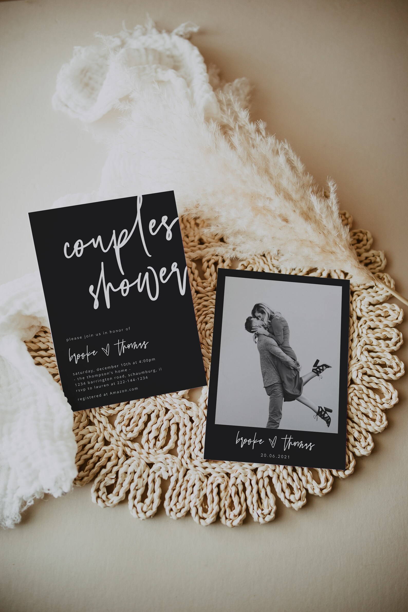Modern Couple Shower Invitation Template, Black Minimalist Couple ...