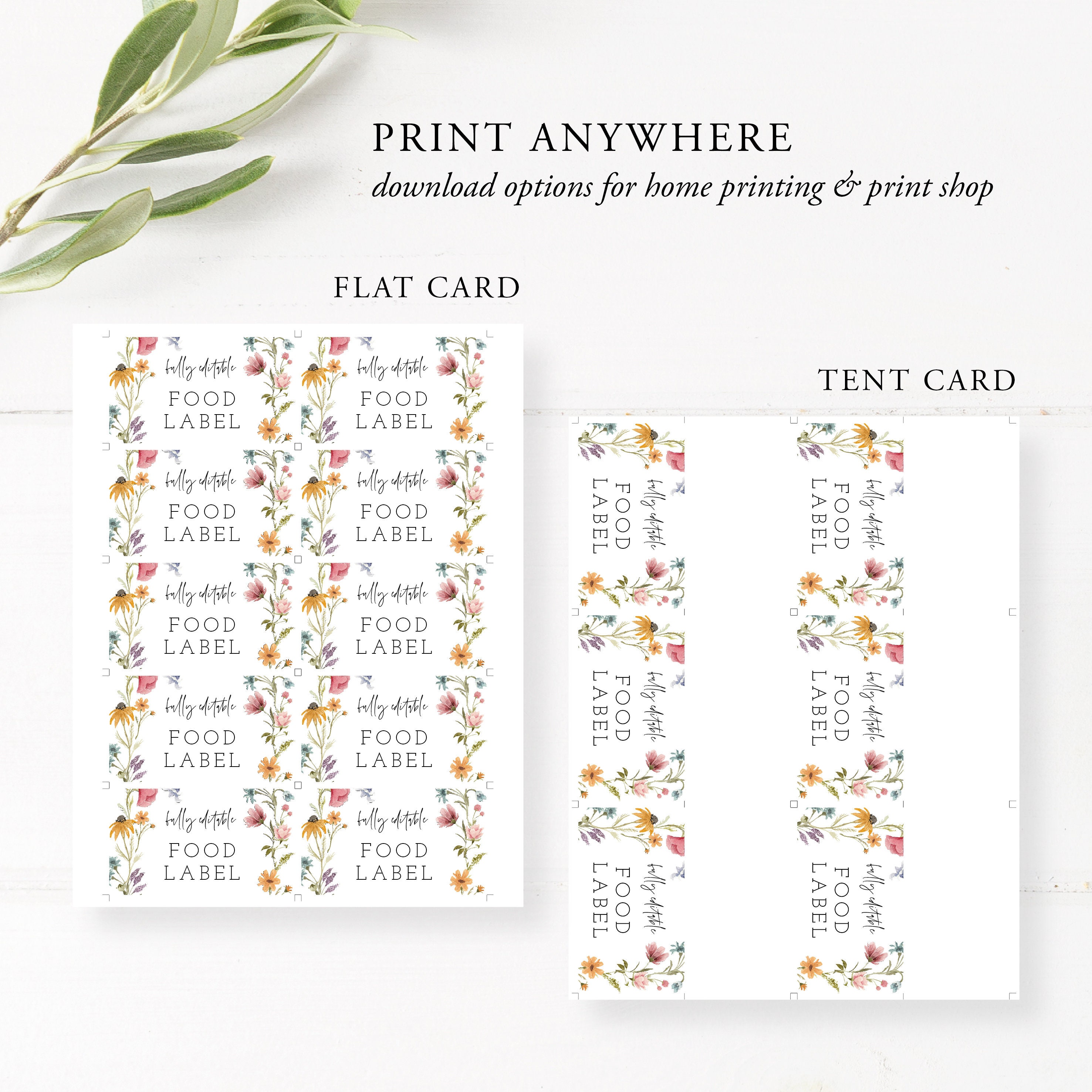 Wildflower Food Card Template, Food Label, Wildflower Tent Cards, Baby ...