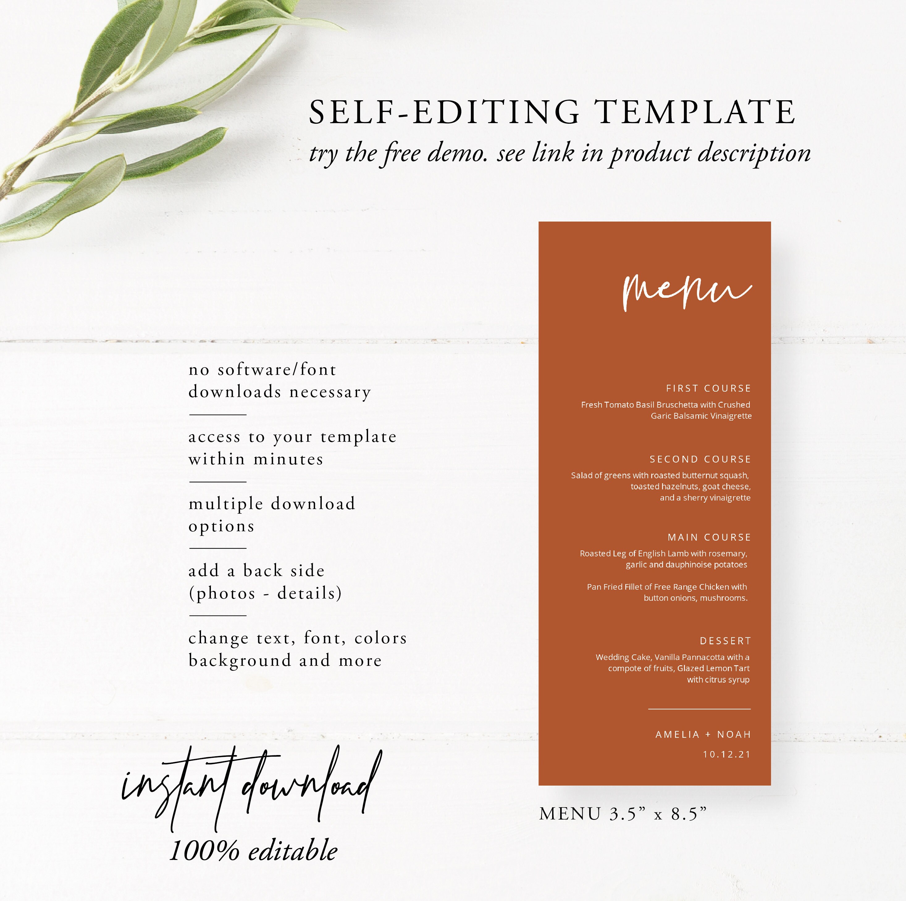 Boho Wedding Menu, Boho Wedding Menu, Terracota, Wedding Menu, Rust ...